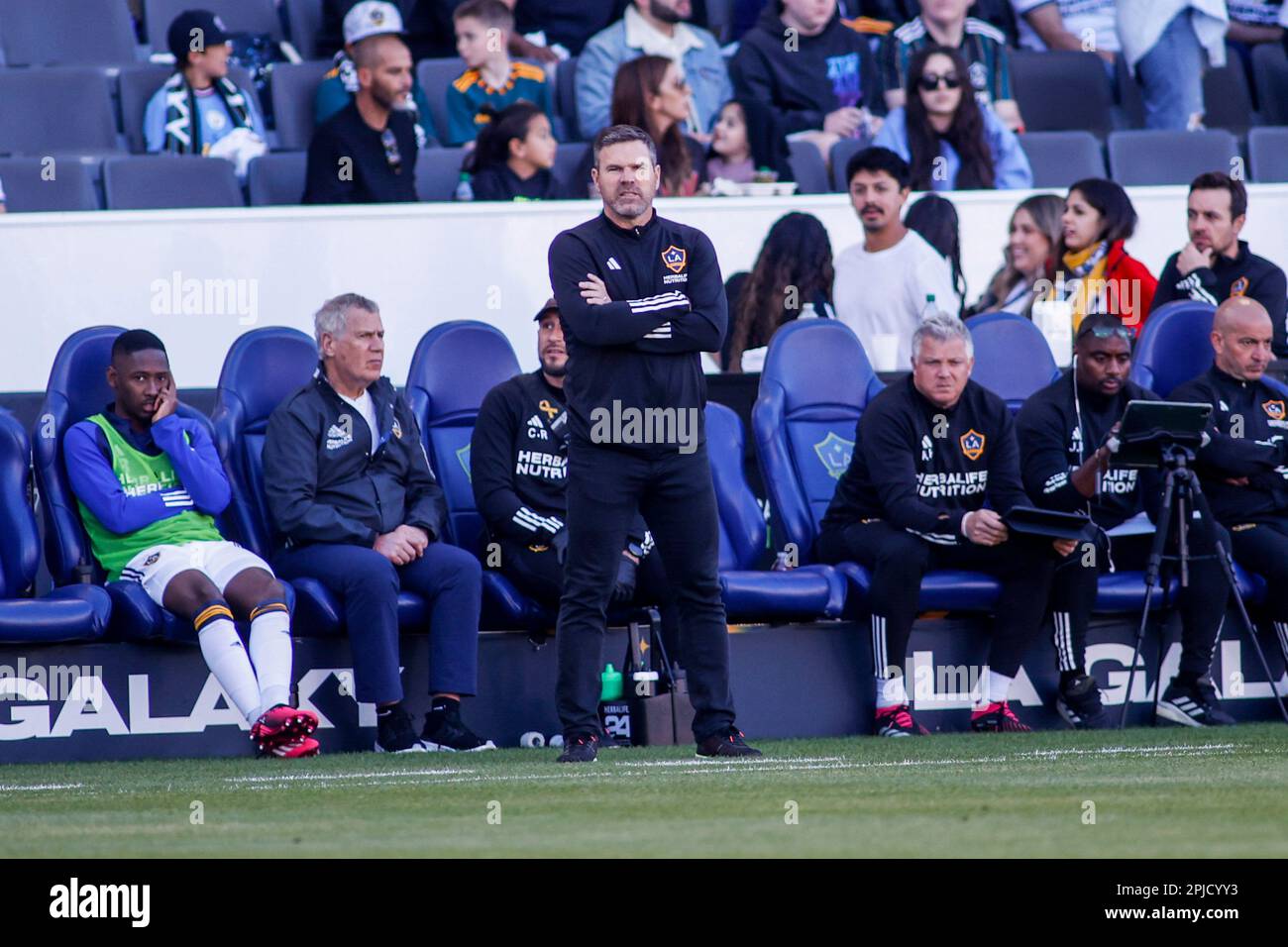 LA Galaxy head coach Greg Vanney watches during the first half of an ...