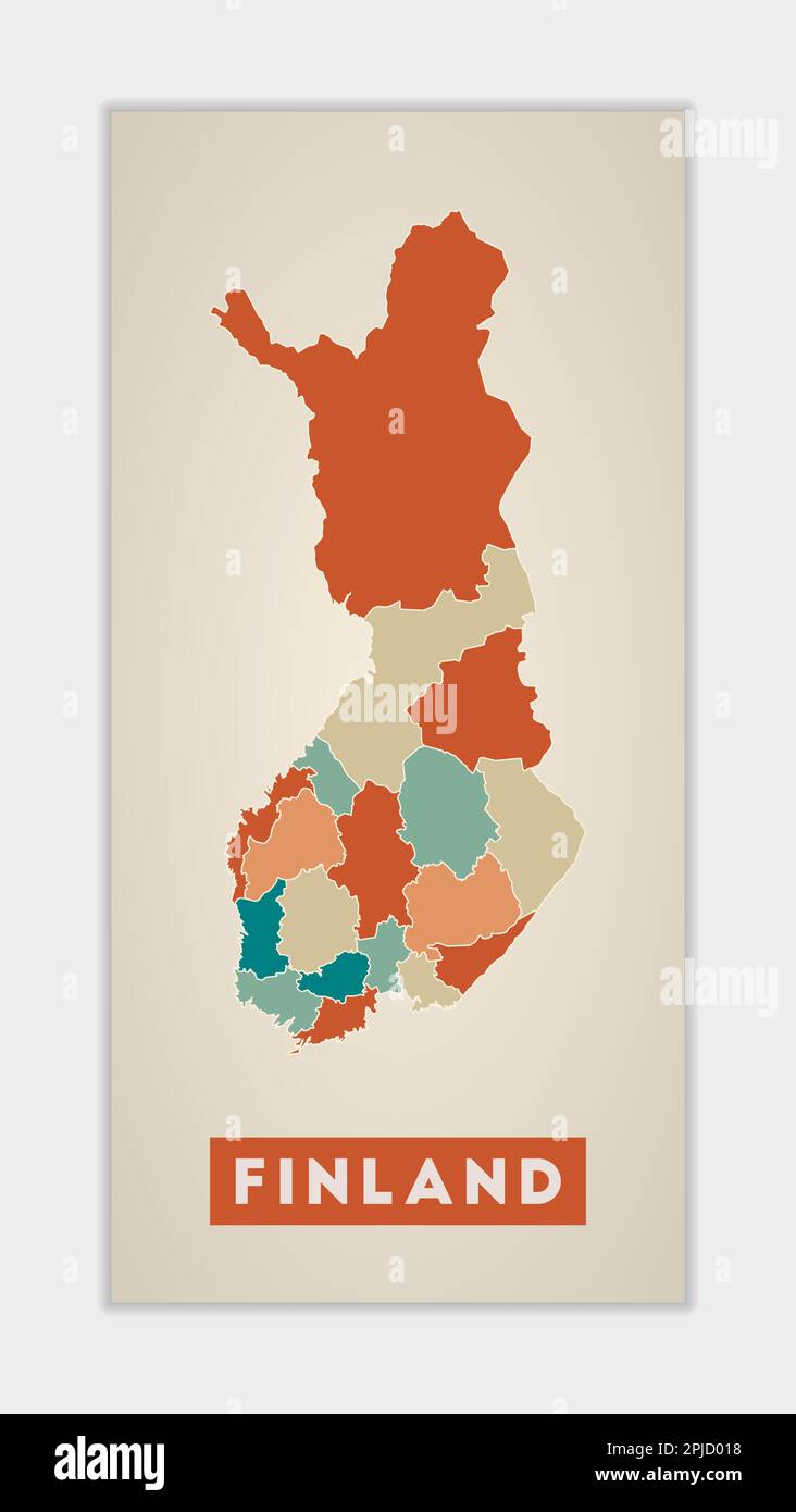 Finland poster. Map of the country with colorful regions. Shape of ...