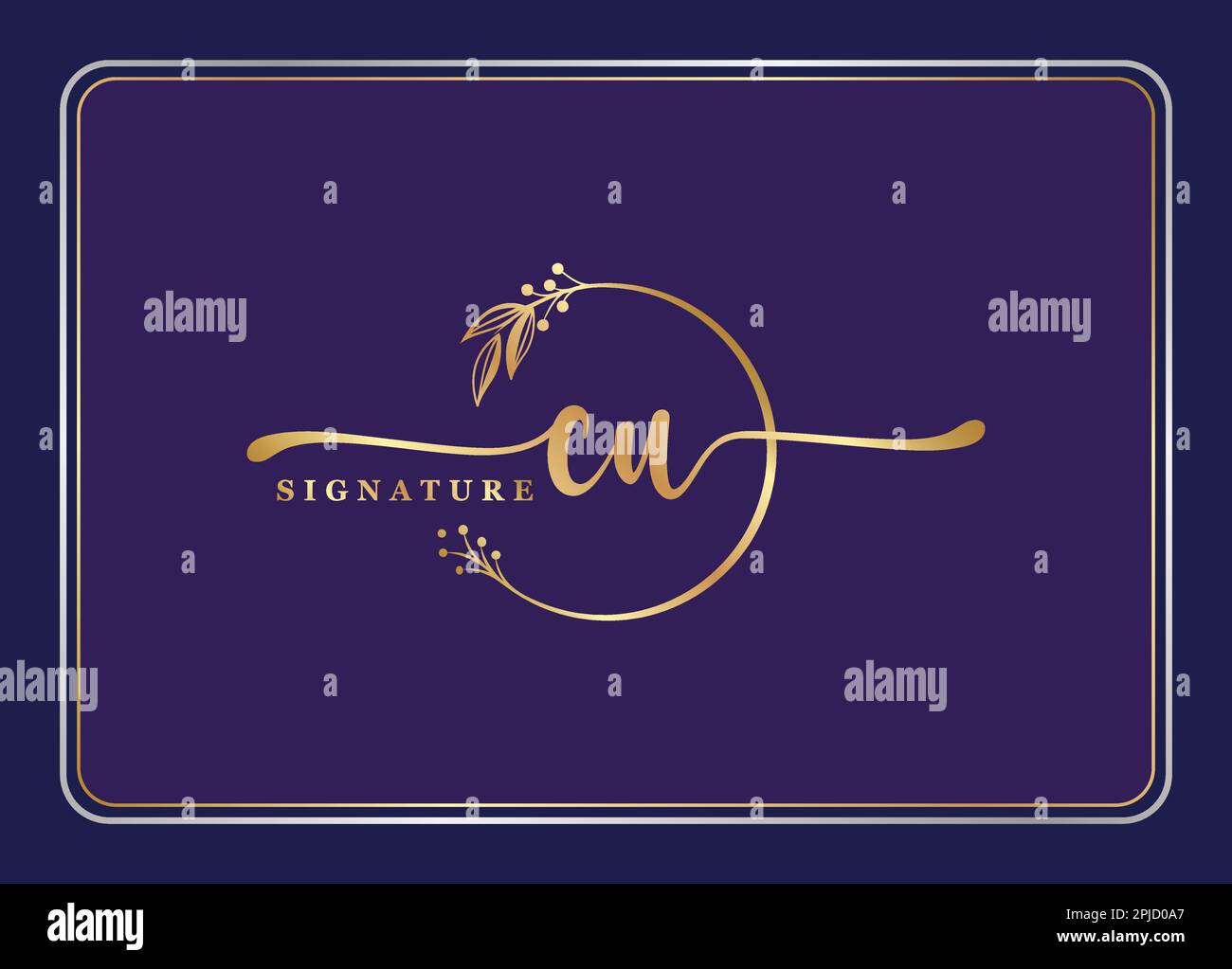 luxury gold signature initial CU logo design isolated leaf and flower ...