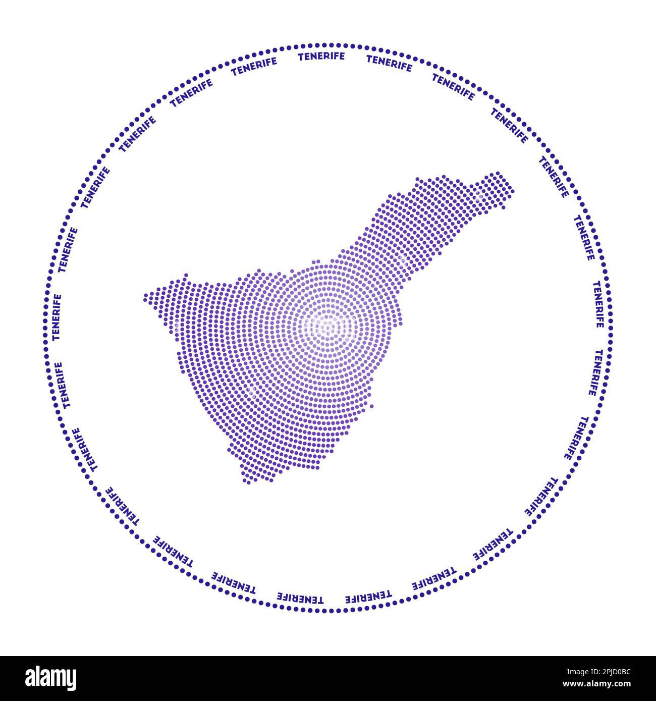 Tenerife round logo. Digital style shape of Tenerife in dotted circle ...