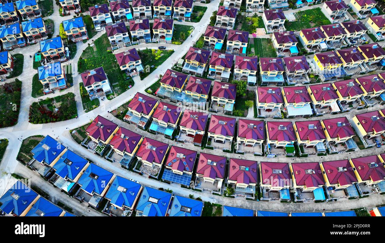 HAI'AN, CHINA - APRIL 1, 2023 - Aerial photo shows a rural residential ...