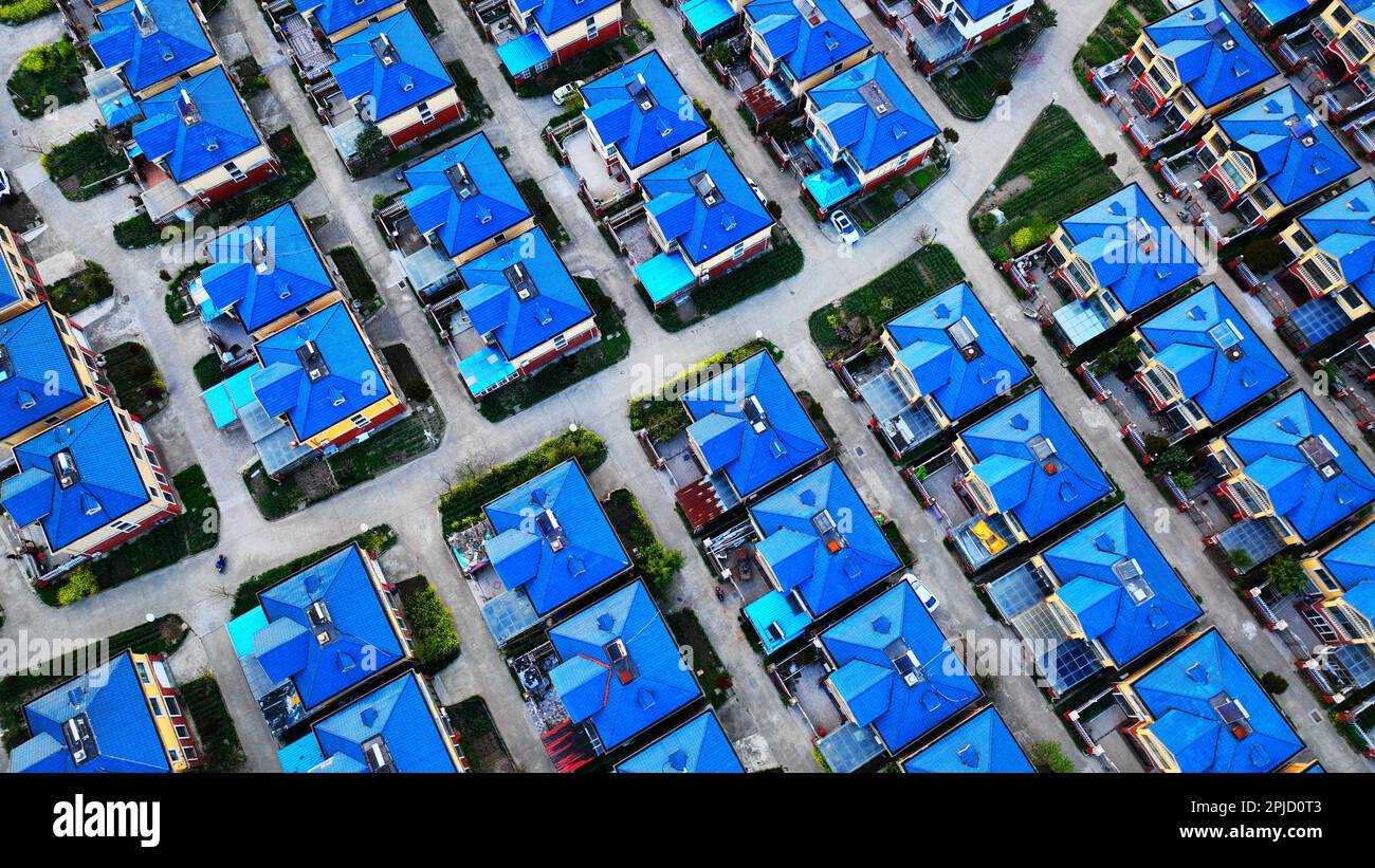 HAI'AN, CHINA - APRIL 1, 2023 - Aerial photo shows a rural residential ...