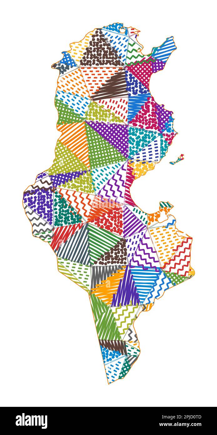 Kid style map of Tunisia. Hand drawn polygons in the shape of Tunisia. Vector illustration Stock ...