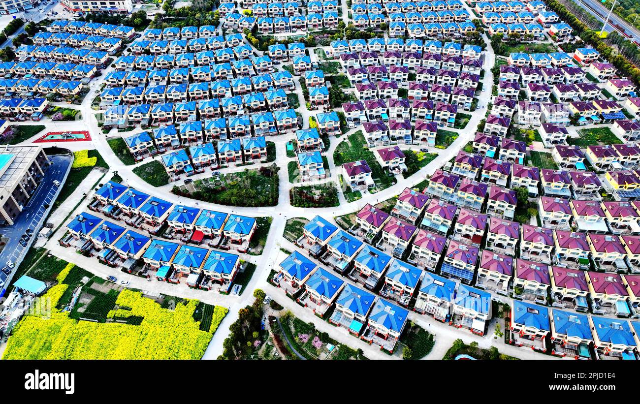 HAI'AN, CHINA - APRIL 1, 2023 - Aerial photo shows a rural residential ...