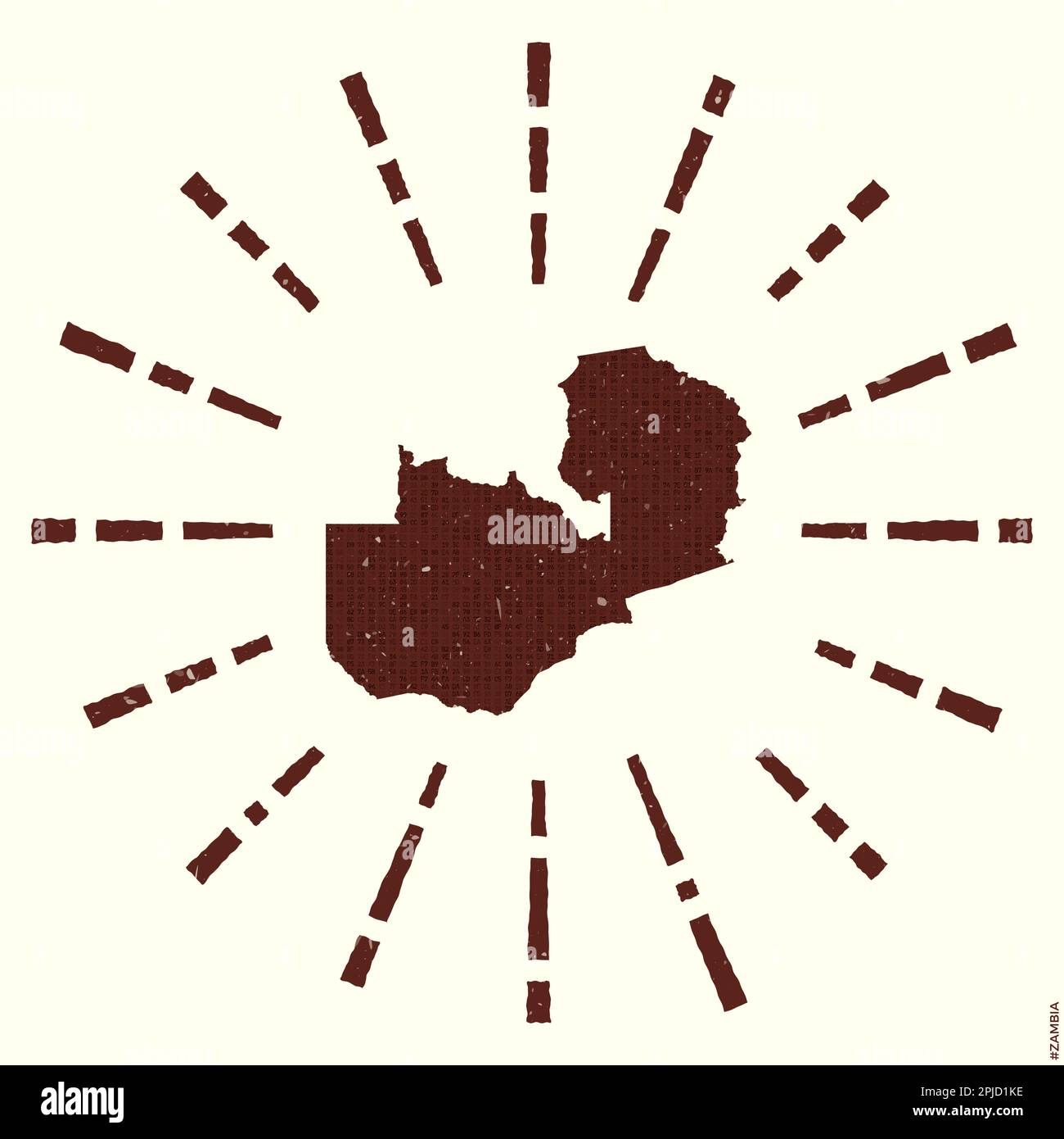 Zambia Logo. Grunge sunburst poster with map of the country. Shape of ...