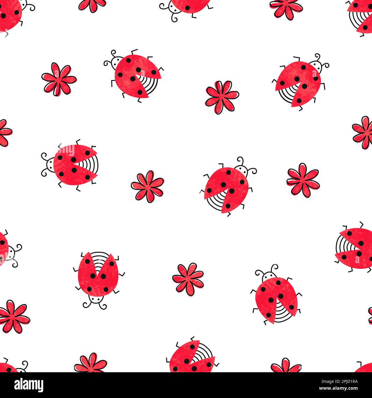 Seamless pattern with cute ladybugs and flowers. Vector kids background Stock Vector Image & Art ...