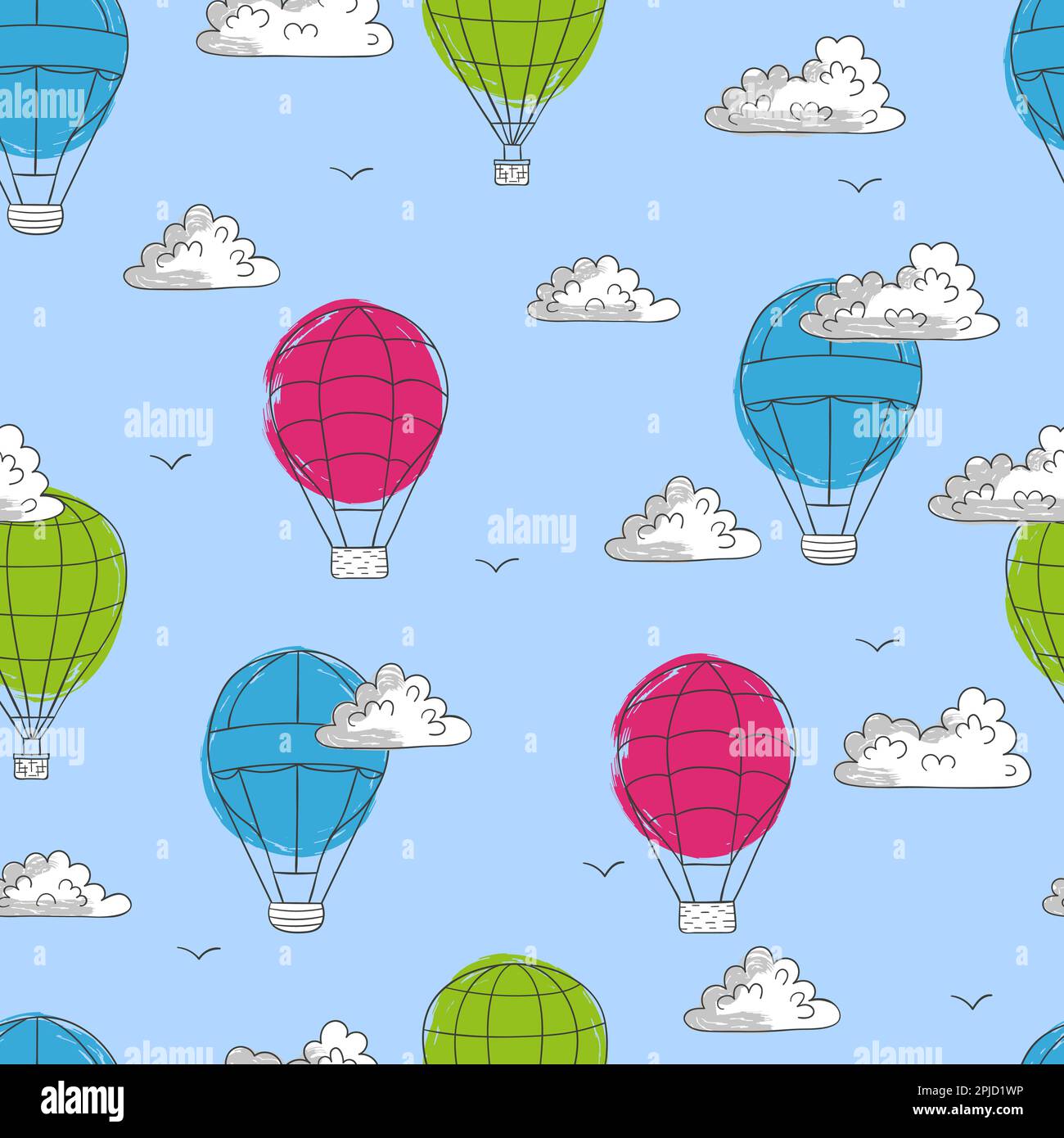 Seamless pattern with sketch flying air balloons. Colorful cartoon ...