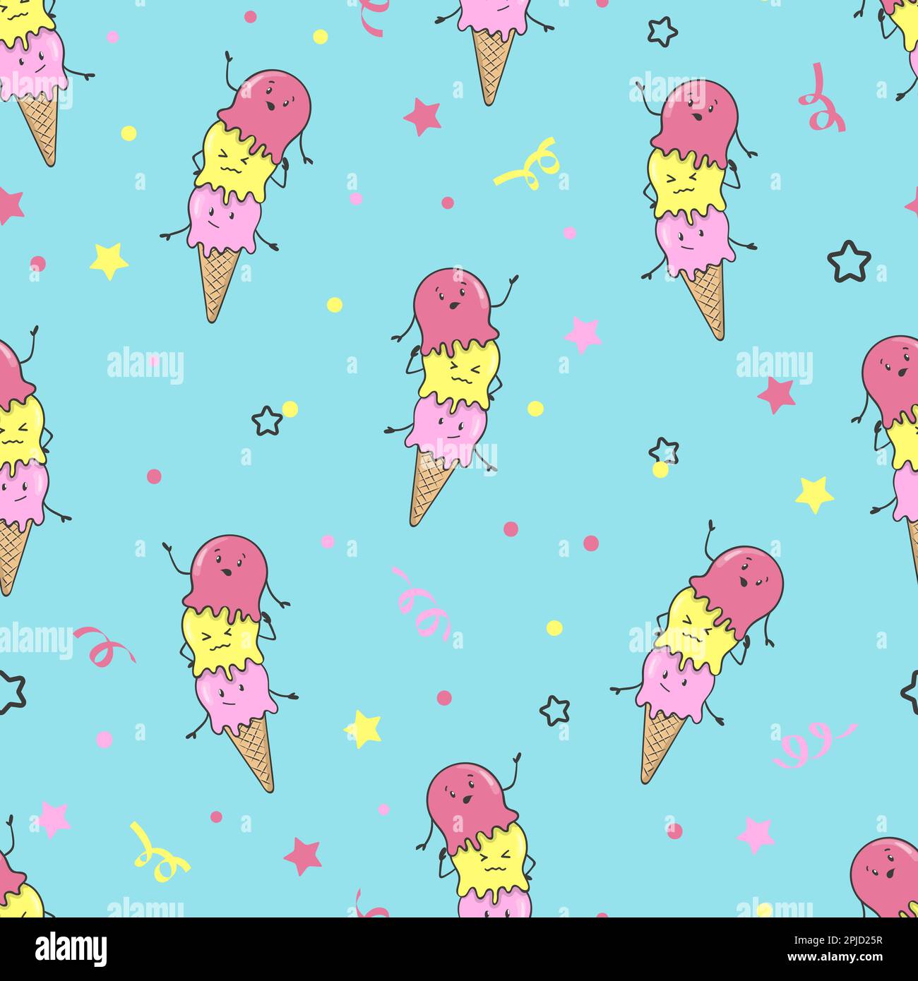 Seamless cute ice cream pattern. Vector cartoon background Stock Vector ...