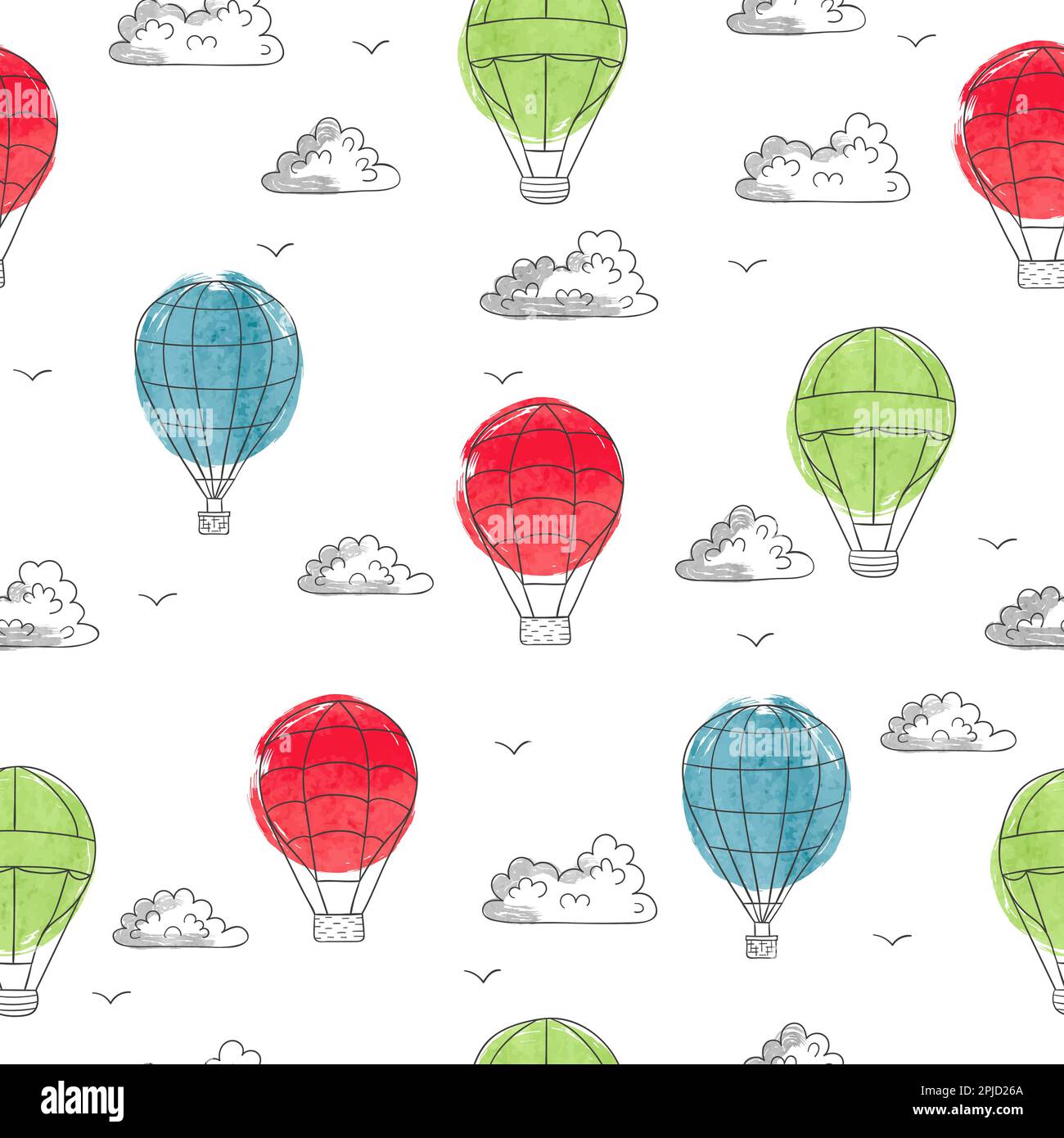 Seamless pattern with sketch flying air balloons. Vector illustration ...