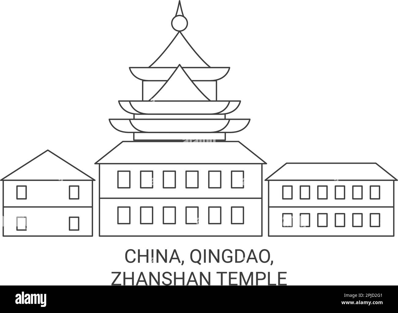 China, Qingdao, Zhanshan Temple travel landmark vector illustration ...