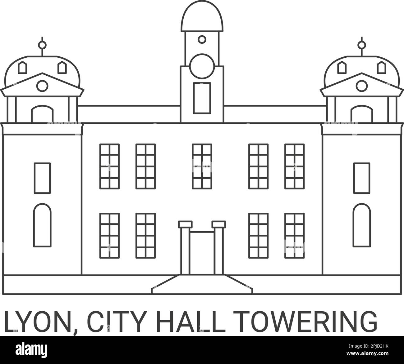 France, Lyon, City Hall Towering, travel landmark vector illustration ...