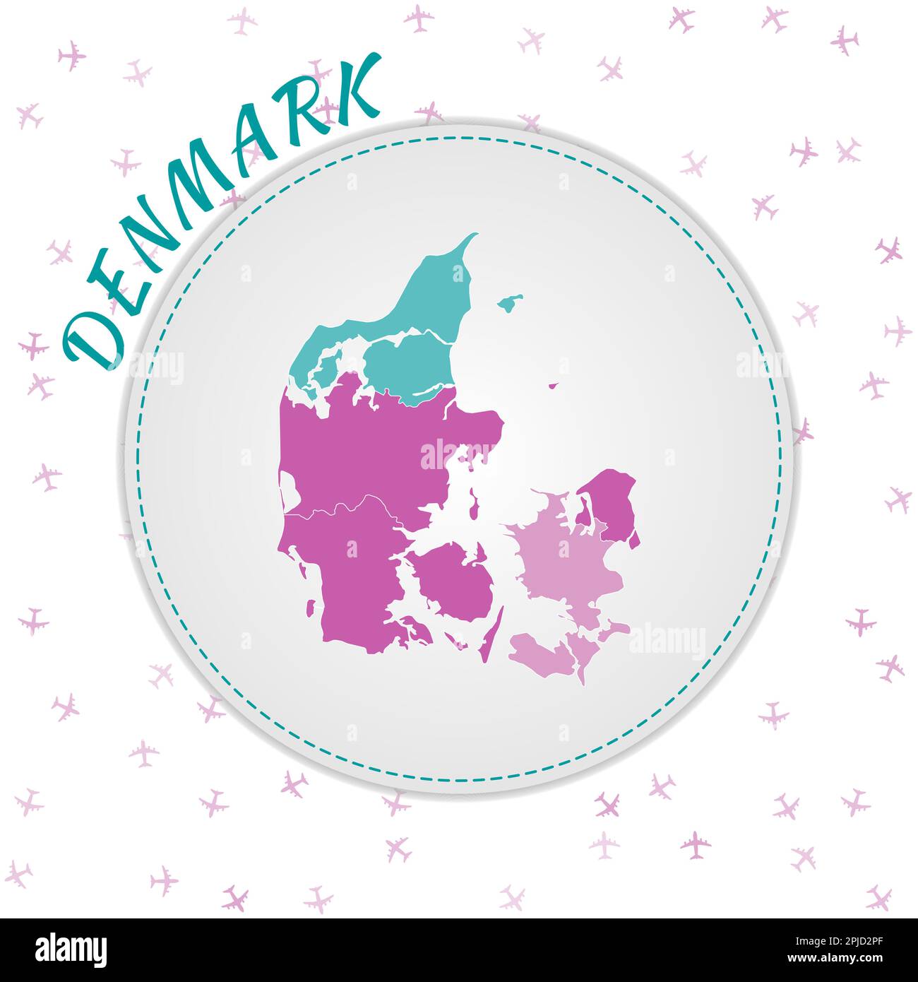 Denmark map design. Map of the country with regions in emerald-amethyst ...