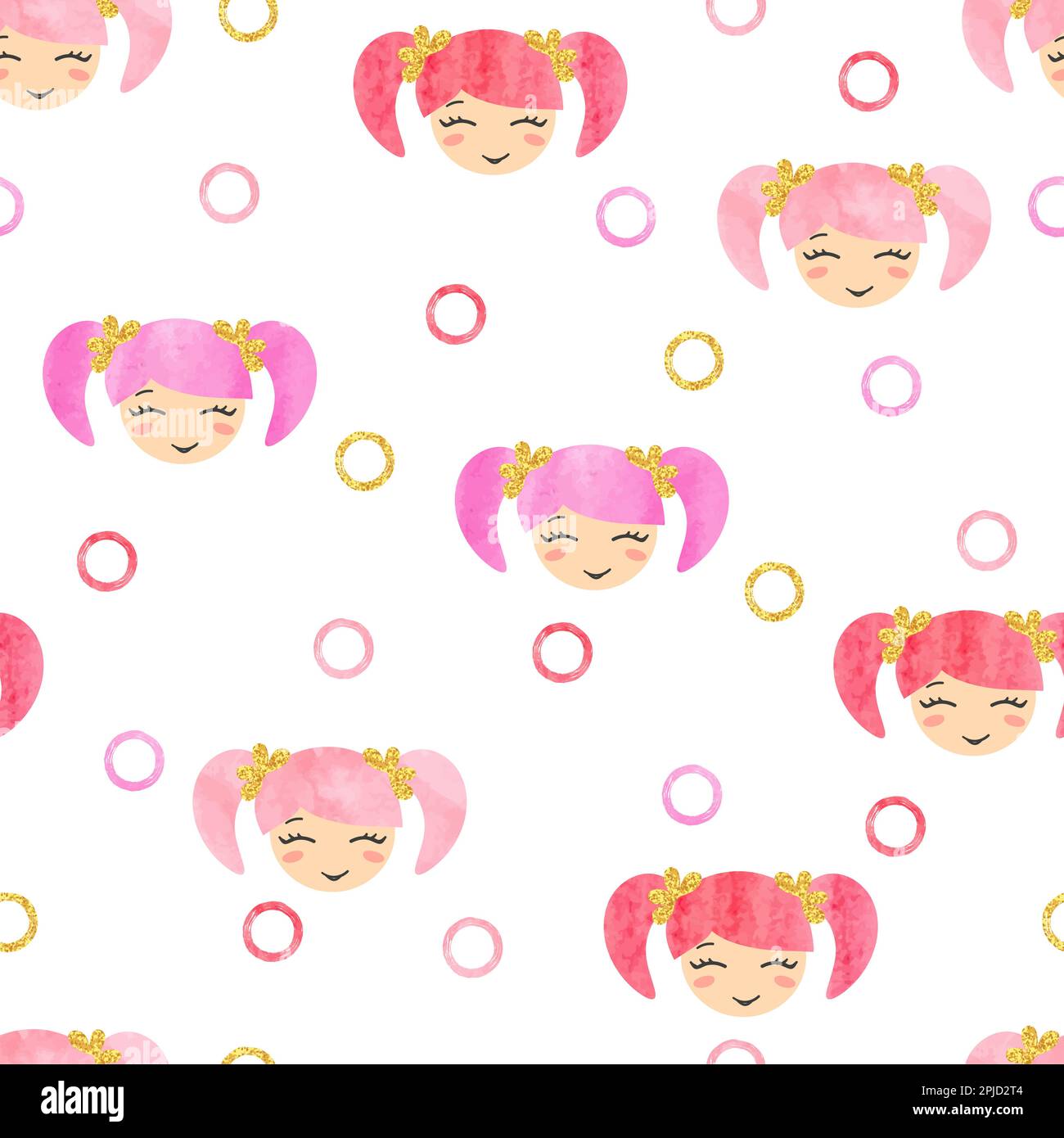 Seamless pattern with cartoon little girls faces Stock Vector Image ...