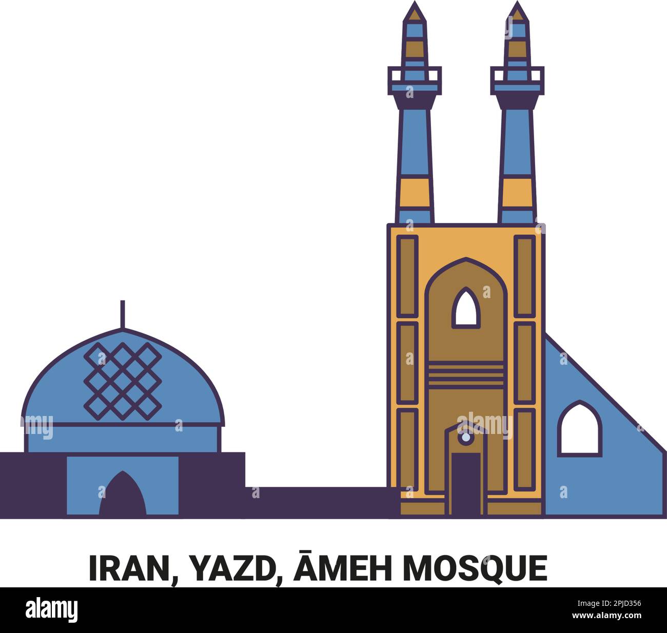 Iran, Yazd, Ameh Mosque travel landmark vector illustration Stock ...