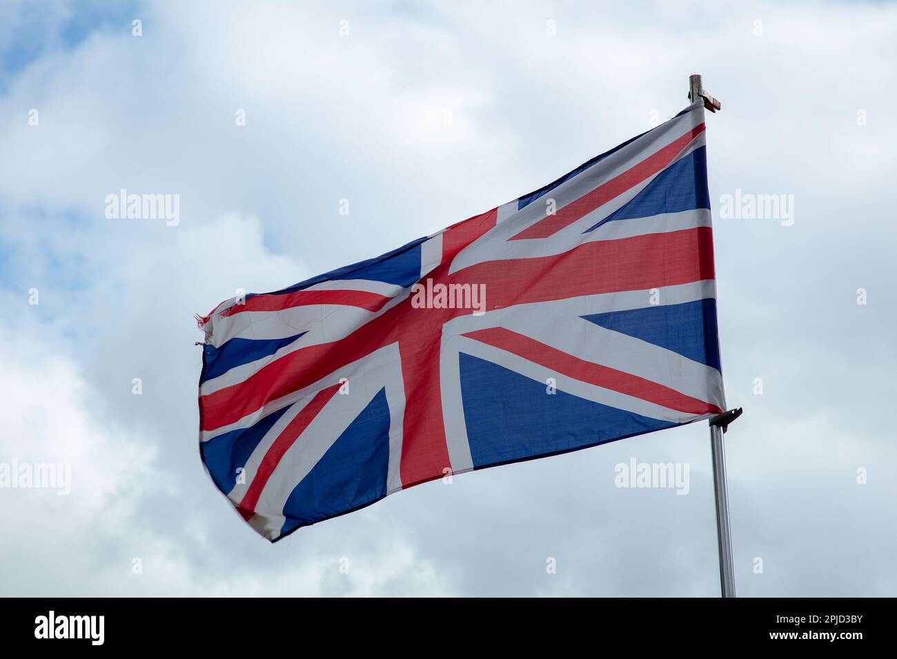 Closeup of the British national flag the Union Jack seen flying at the ...