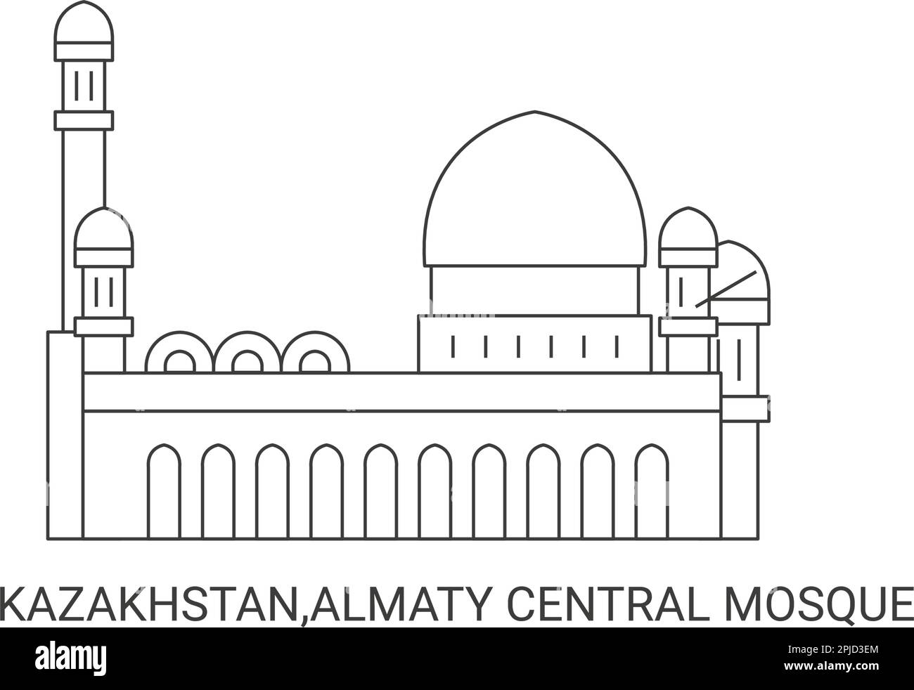 Kazakhstan,Almaty Central Mosque, travel landmark vector illustration ...