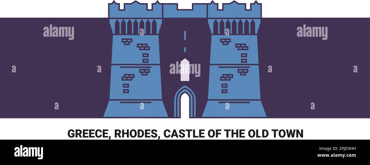 Greece, Rhodes, Castle Of The Old Town travel landmark vector ...