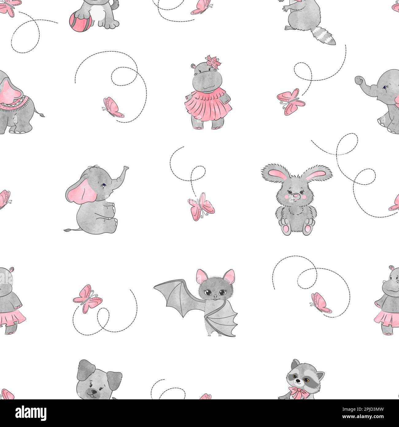 Seamless pattern with cute little animals. Vector background for kids ...