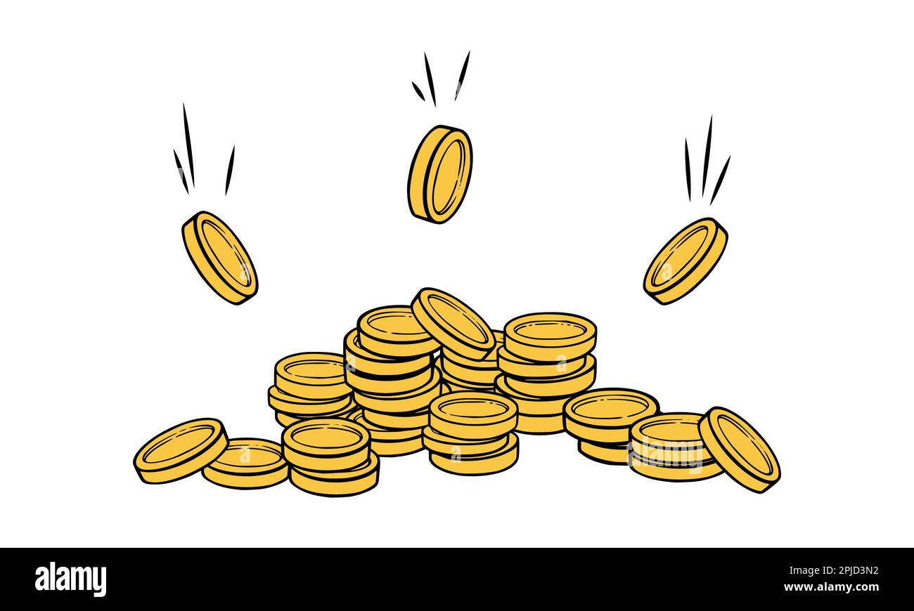 Gold coin rain. Falling golden coins growing economic wealth. Vector ...