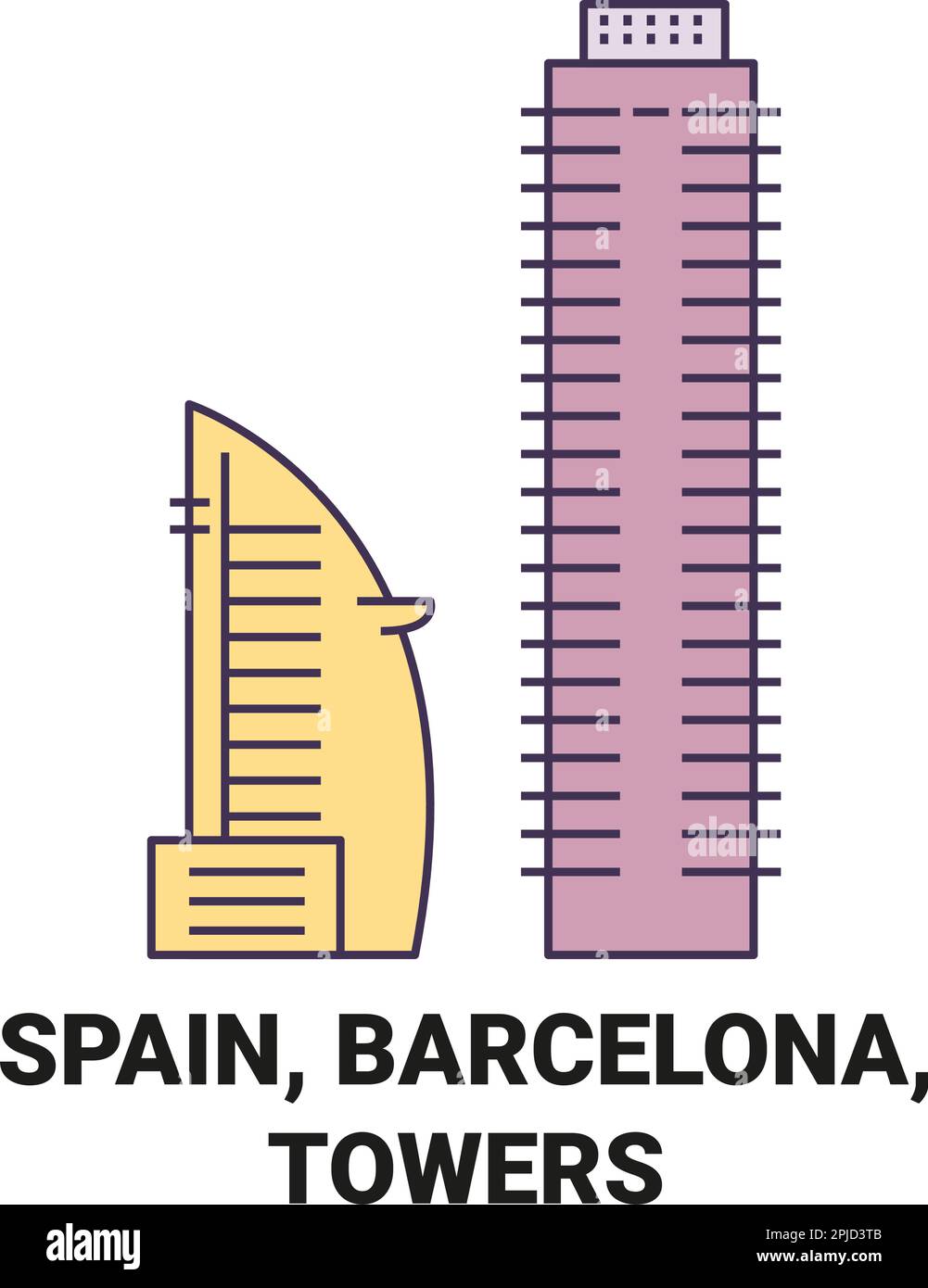 Spain, Barcelona, Tower travel landmark vector illustration Stock ...