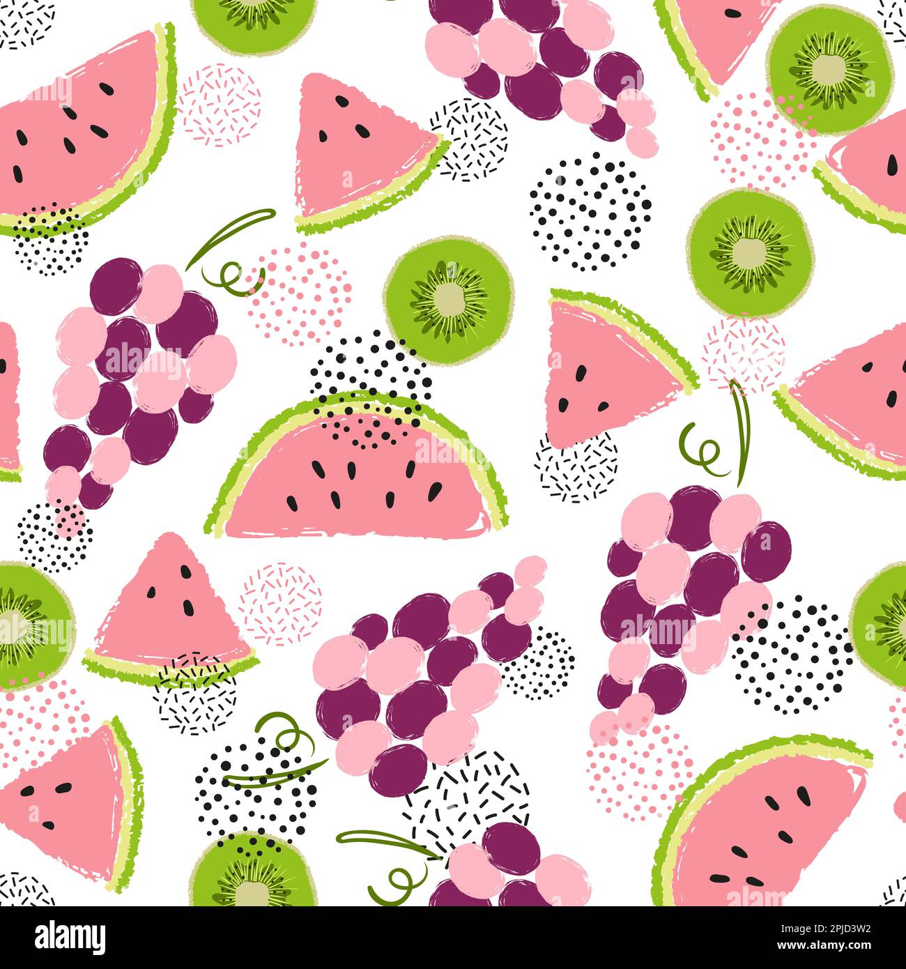 Seamless Fruit Pattern Vector Background With Juicy Fruits Stock