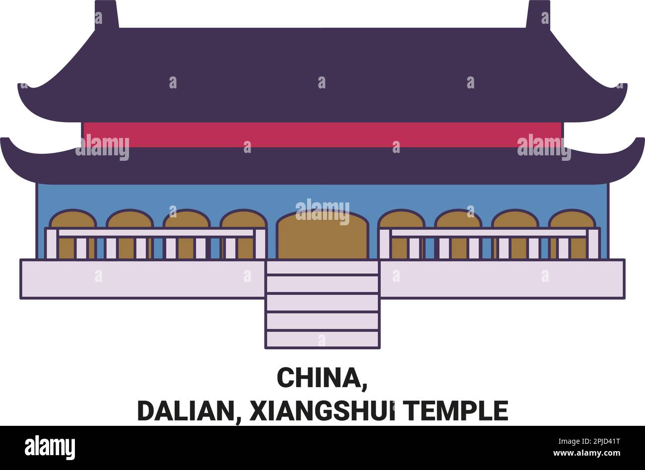 China, Dalian, Xiangshui Temple travel landmark vector illustration ...