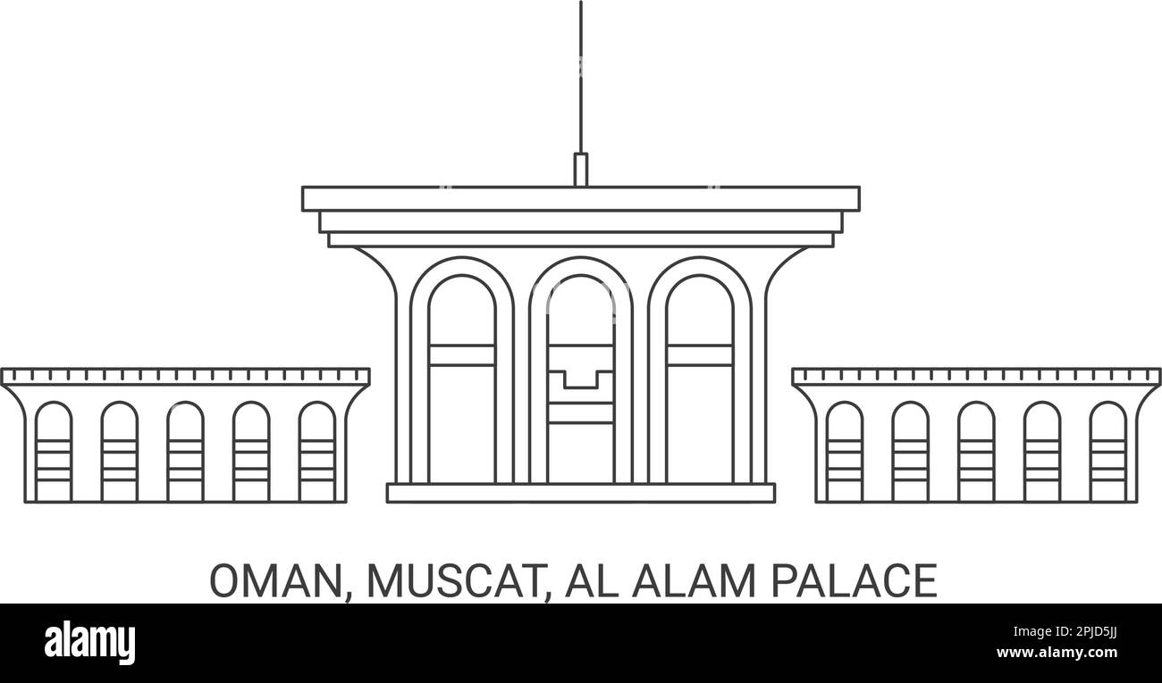 Oman, Muscat, Al Alam Palace, travel landmark vector illustration Stock ...