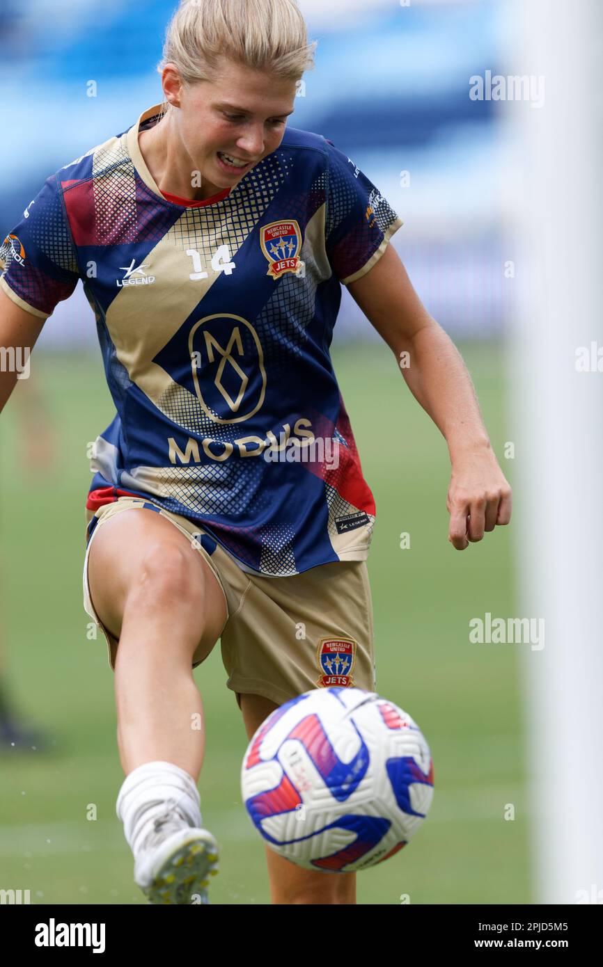 Lucy Johnson of the Jets warms up before the match between Sydney and ...