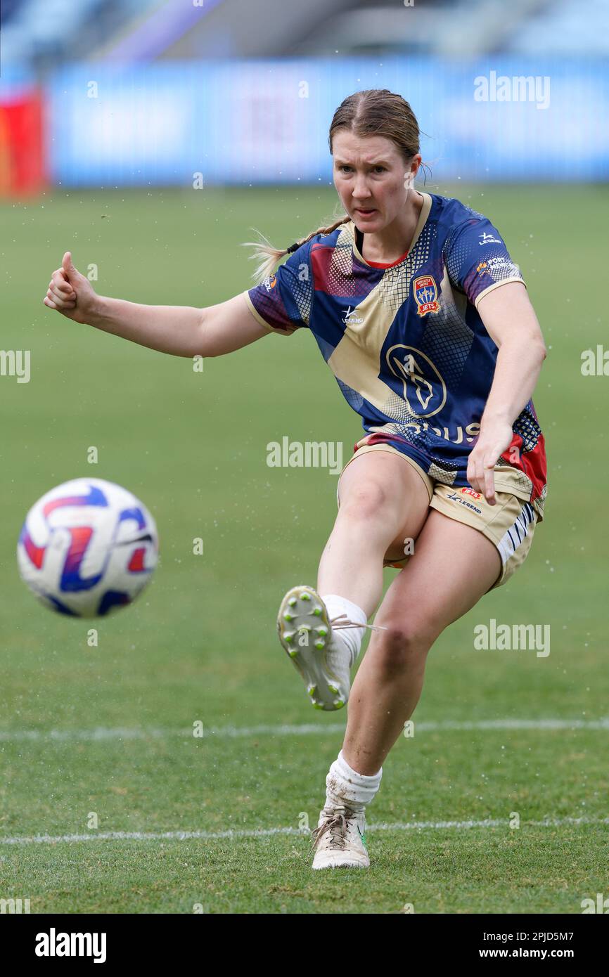 Emily Roach of the Jets warms up before the match between Sydney and ...
