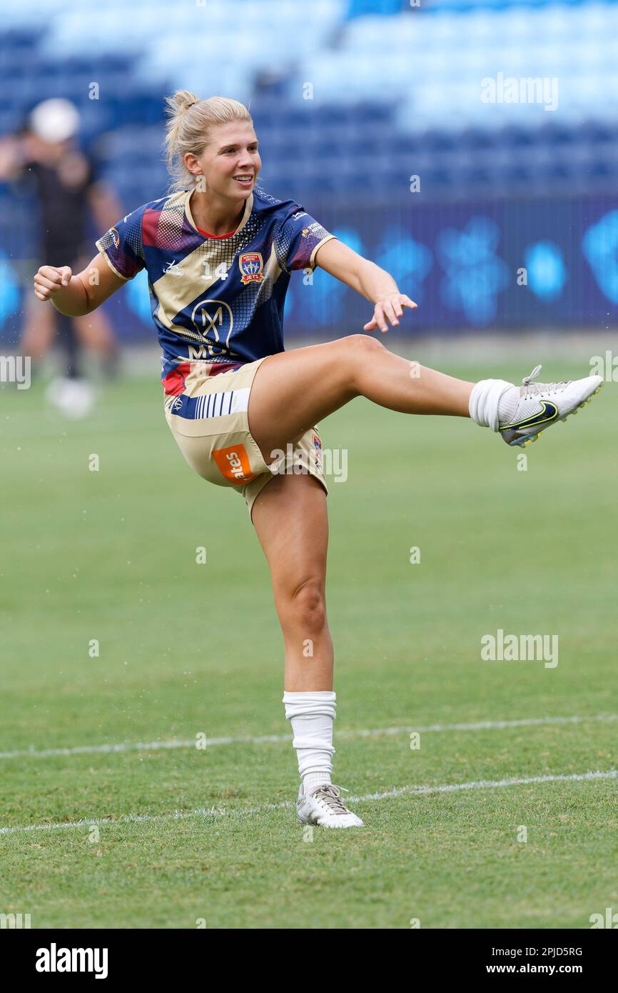 Lucy Johnson of the Jets warms up before the match between Sydney and ...