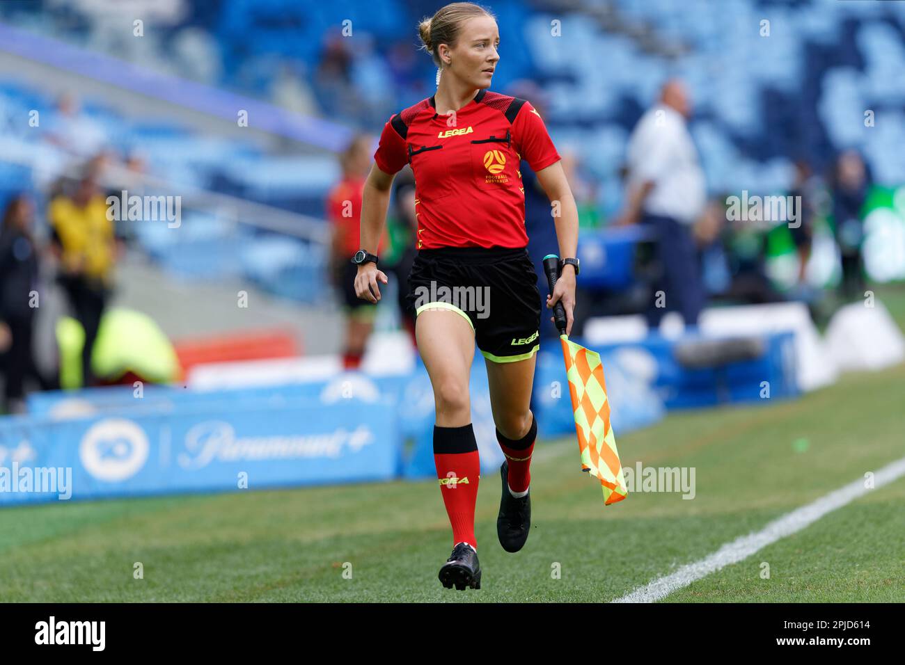 Assistant referee, Maddy Allum in action during the match between ...