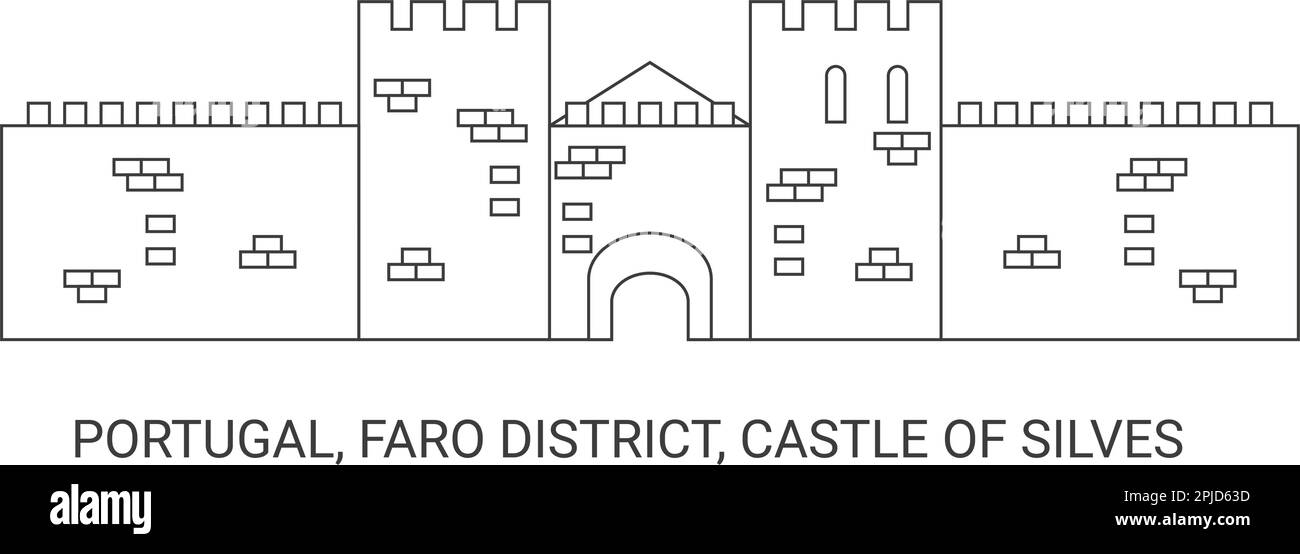 Portugal, Faro District, Castle Of Silves, travel landmark vector ...