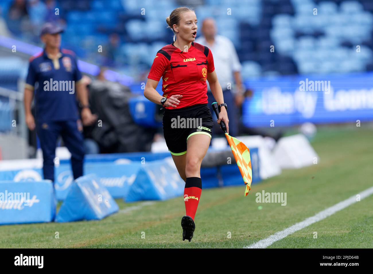 Assistant referee, Maddy Allum in action during the match between ...