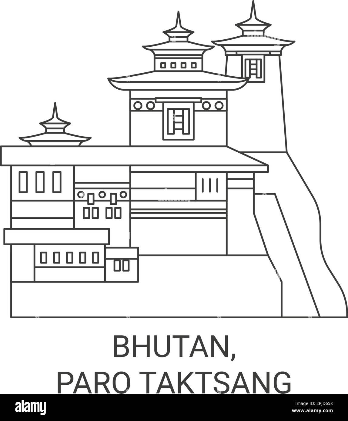 Bhutan, Paro Taktsang travel landmark vector illustration Stock Vector ...