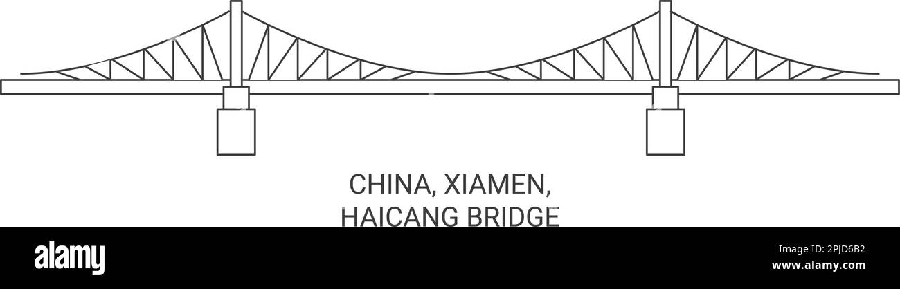 China, Xiamen, Haicang Bridge travel landmark vector illustration Stock ...