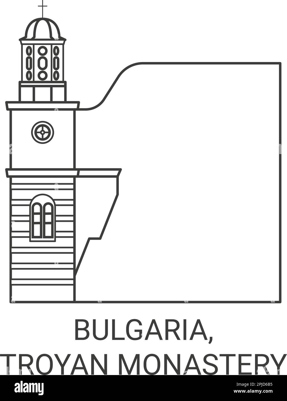 Bulgaria, Troyan Monastery travel landmark vector illustration Stock ...
