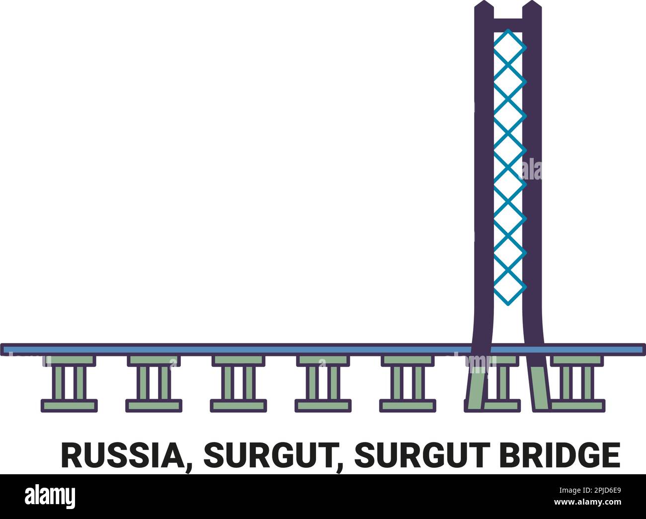 Russia, Surgut, Surgut Bridge, travel landmark vector illustration ...
