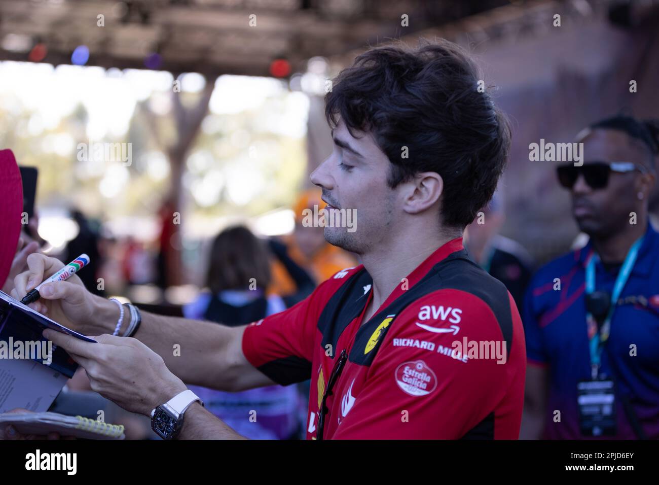 Melbourne, Australia, 2 April, 2023. Charles Leclerc signing autographs ...