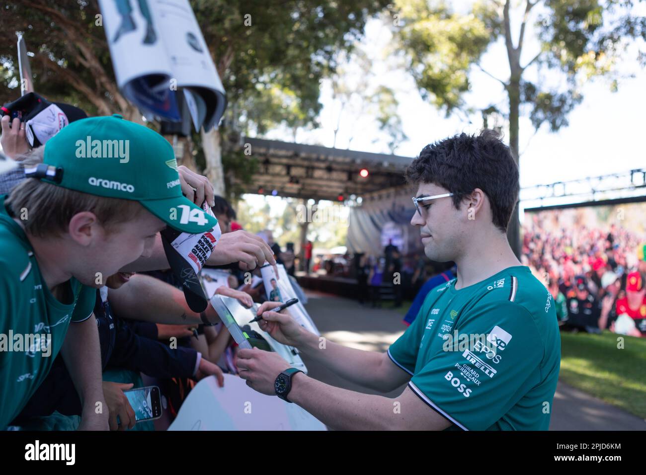 Melbourne, Australia, 2 April, 2023. Lance Stroll signing autographs at ...