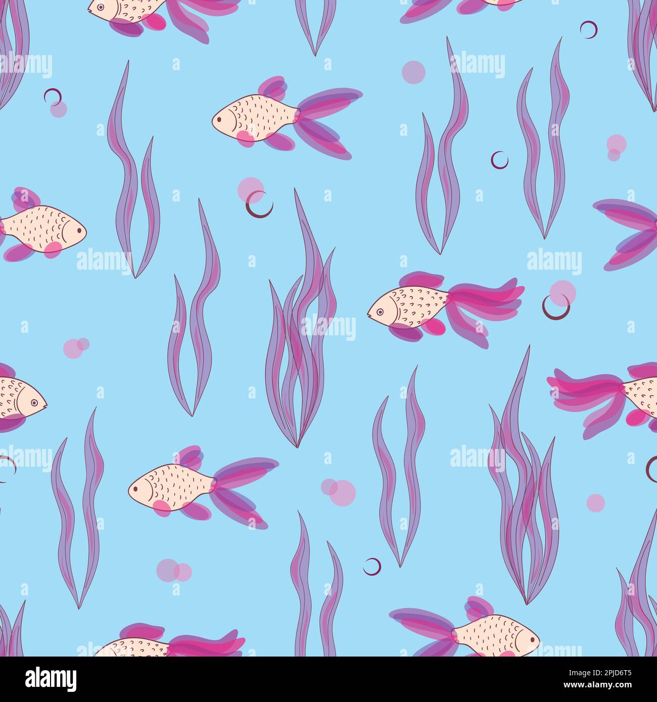 Seamless fish pattern. Underwater vector background. Hand drawn fish ...