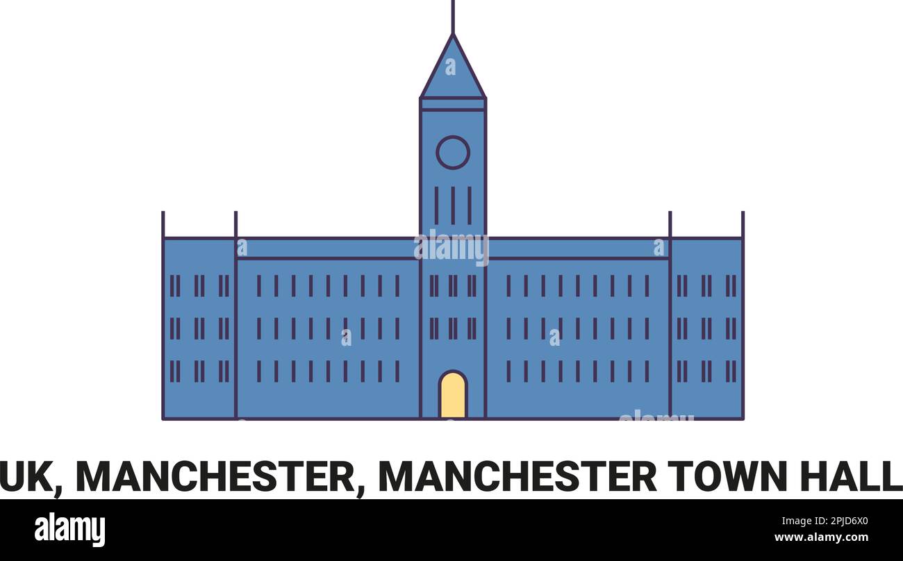 England, Manchester, Manchester Town Hall, travel landmark vector ...