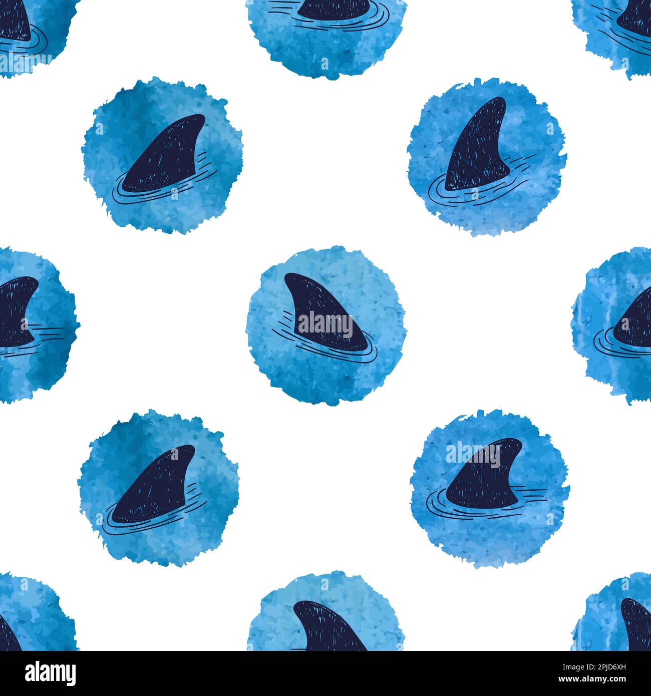 Seamless circles pattern with shark fins. Vector background Stock ...
