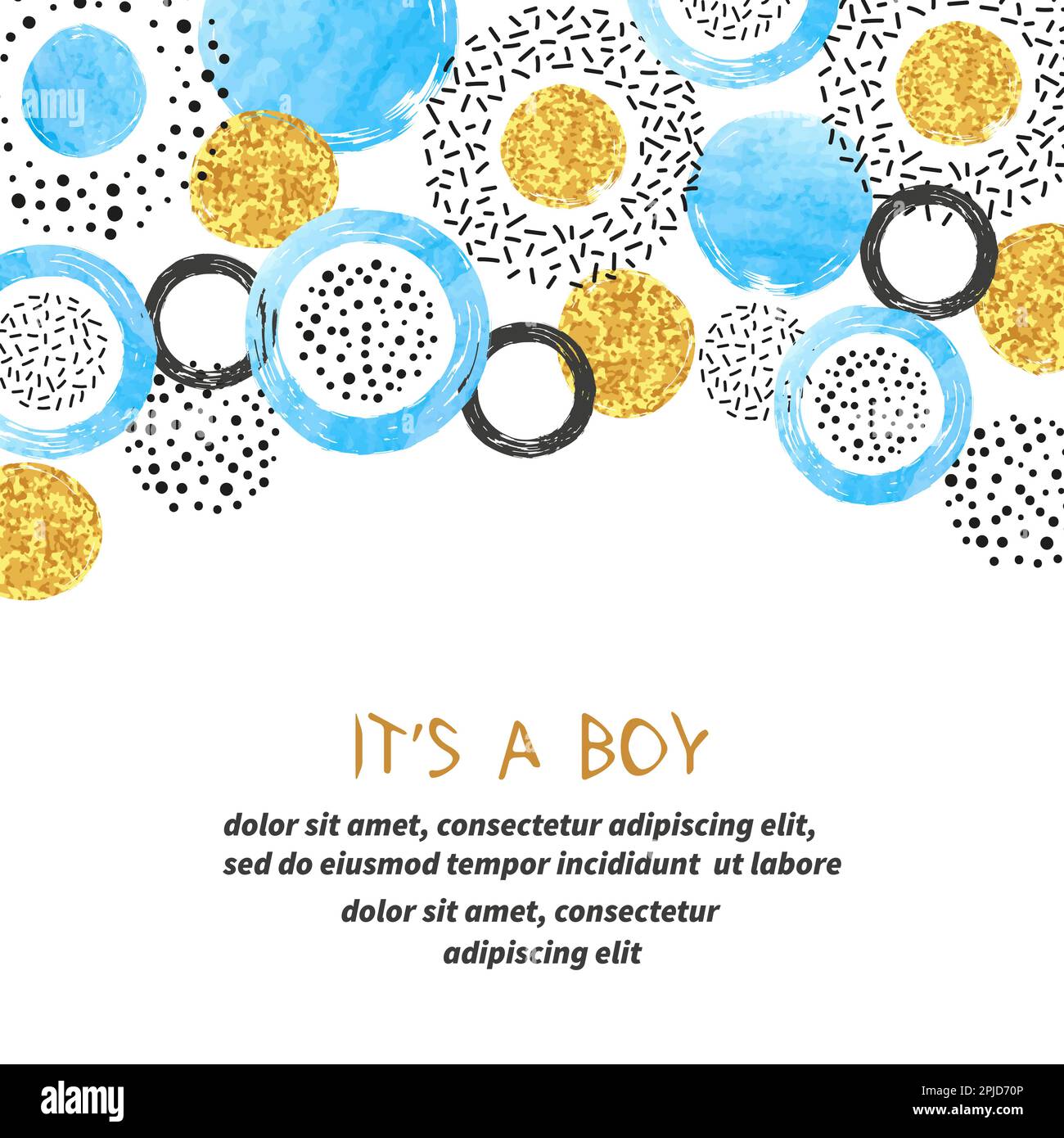Baby Shower boy card design with abstract blue and glittering golden ...