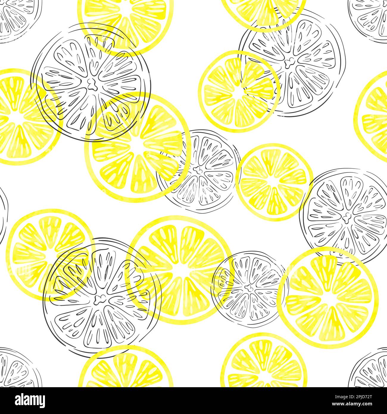 Seamless lemon pattern. Vector background with watercolor and doodle lemon slices Stock Vector ...