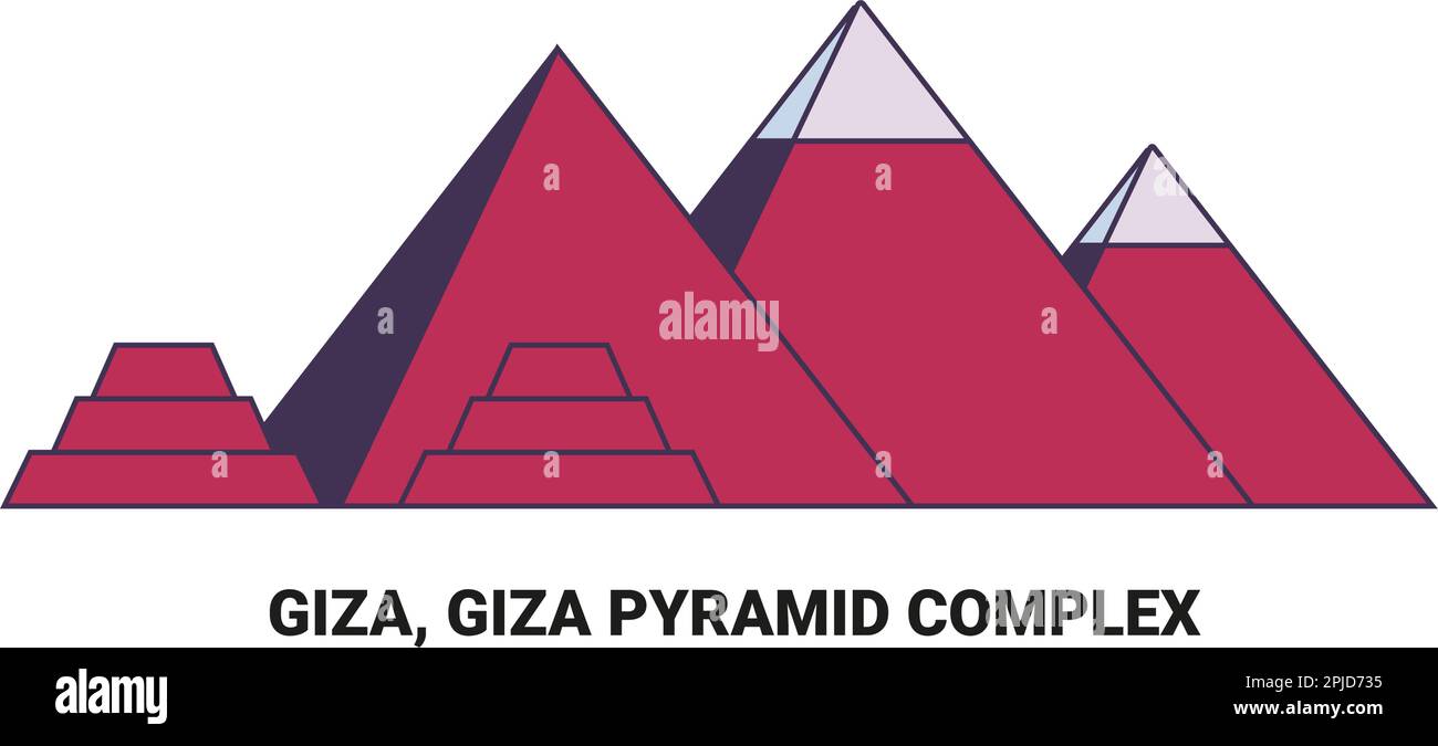 Egypt, Giza, Giza Pyramid Complex, travel landmark vector illustration ...