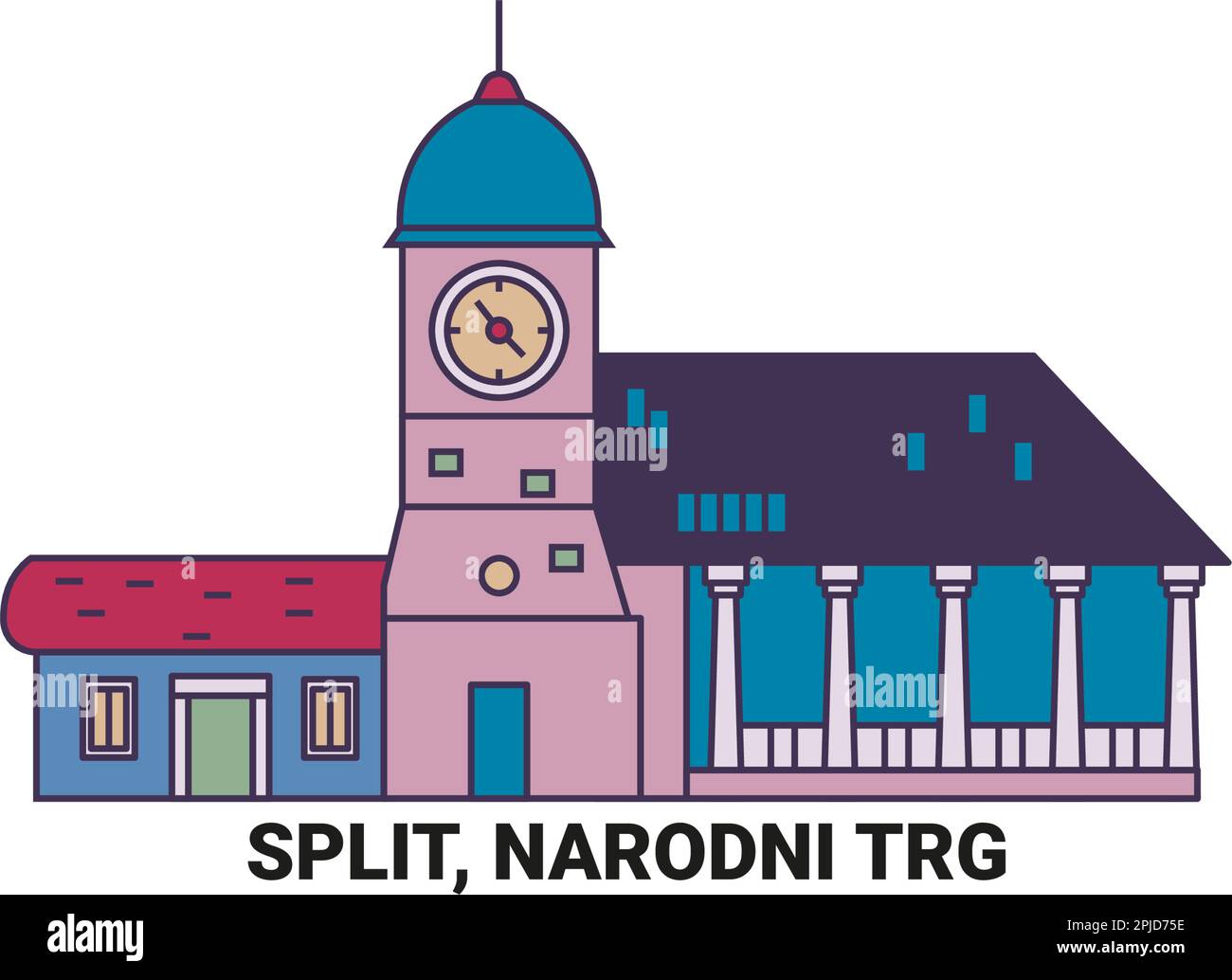 Croatia, Split, Narodni Trg, travel landmark vector illustration Stock ...
