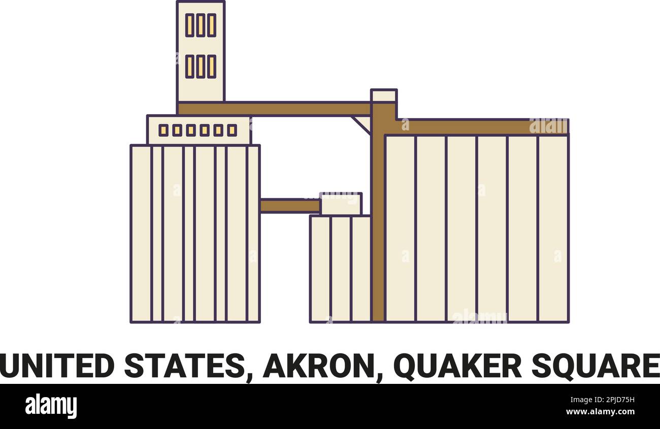 United States, Akron, Quaker Square, travel landmark vector ...