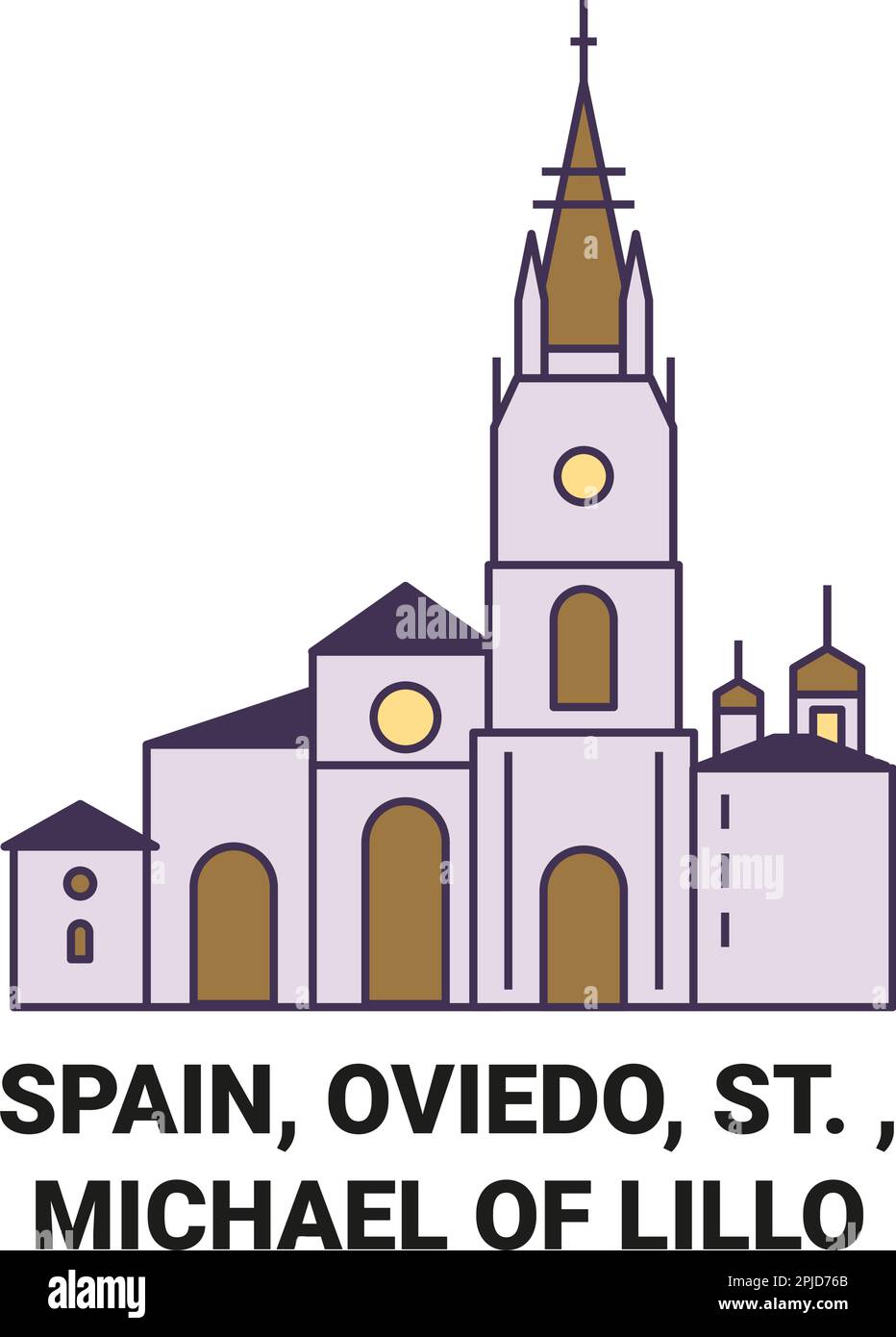 Spain, Oviedo, St. Michael Of Lillo travel landmark vector illustration ...