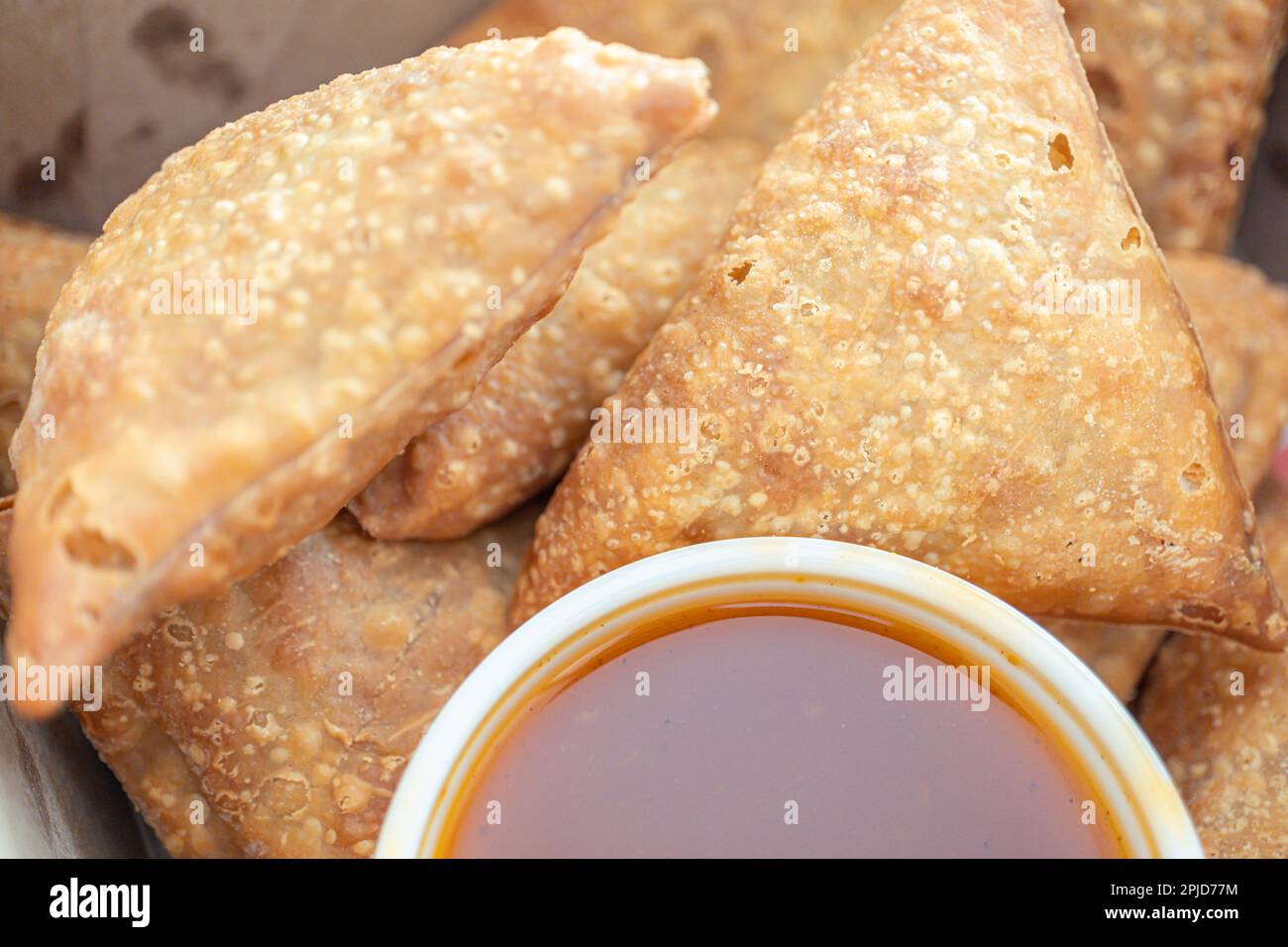 Deep fried Meat and Vegetable Samosa snacks ready to eat Stock Photo ...