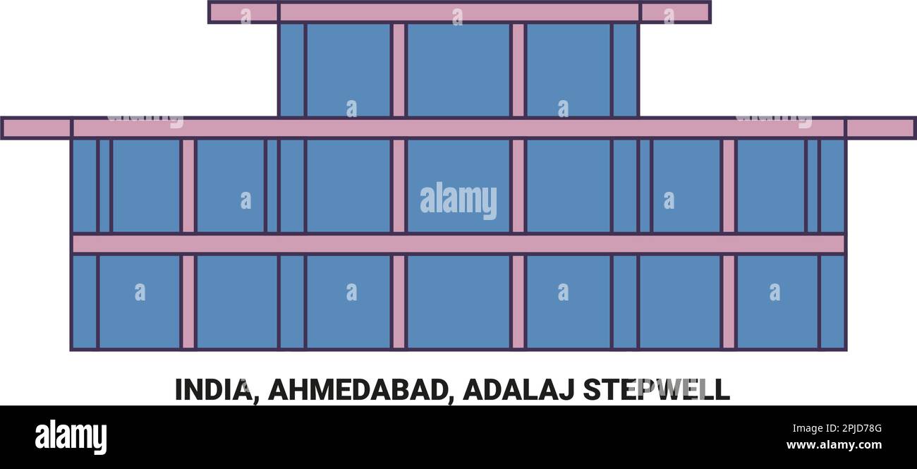India, Ahmedabad, Adalaj Stepwell travel landmark vector illustration ...